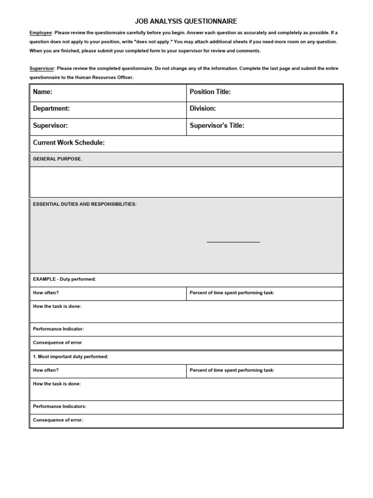 Job Analysis Questionnaire | PDF