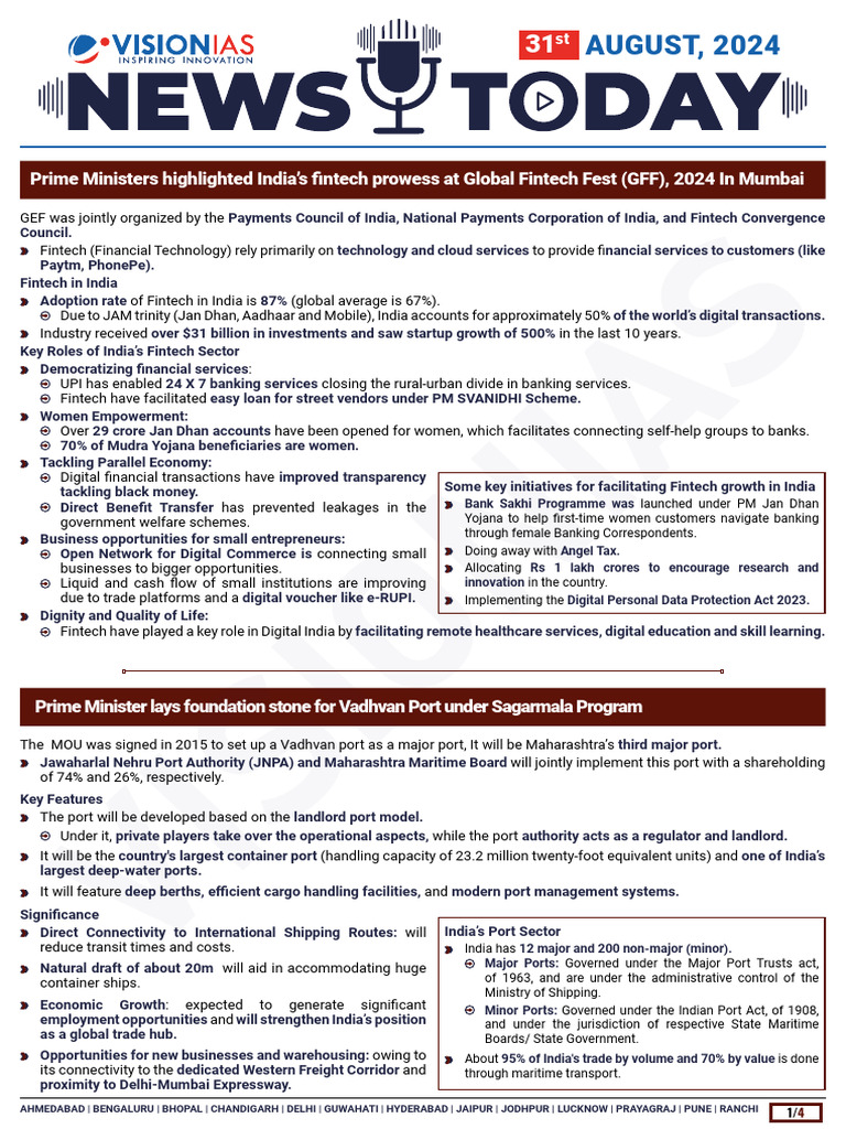 VisionIAS Daily Current Affairs 31 August 2024 | PDF