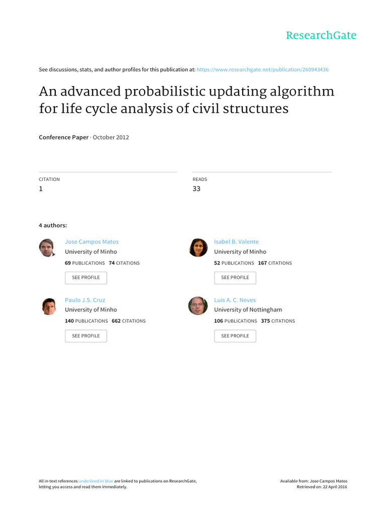 An Advanced Probabilistic Updating Algorithm For Life Cycle Analysis of Civil Structures | PDF