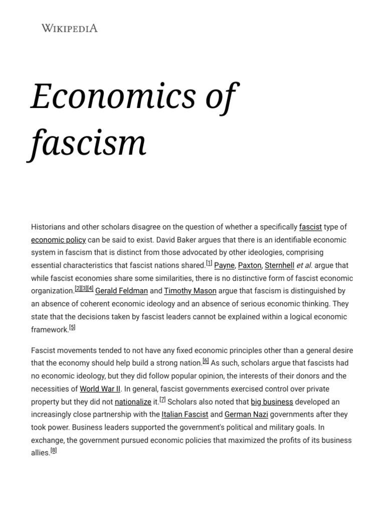 Economics of Fascism - Wikipedia | PDF | Fascism | Nazi Germany