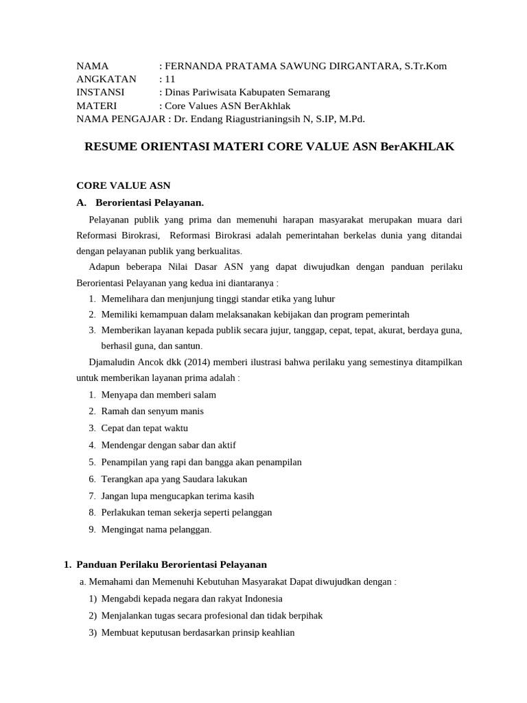 Resume Core Value ASN | PDF
