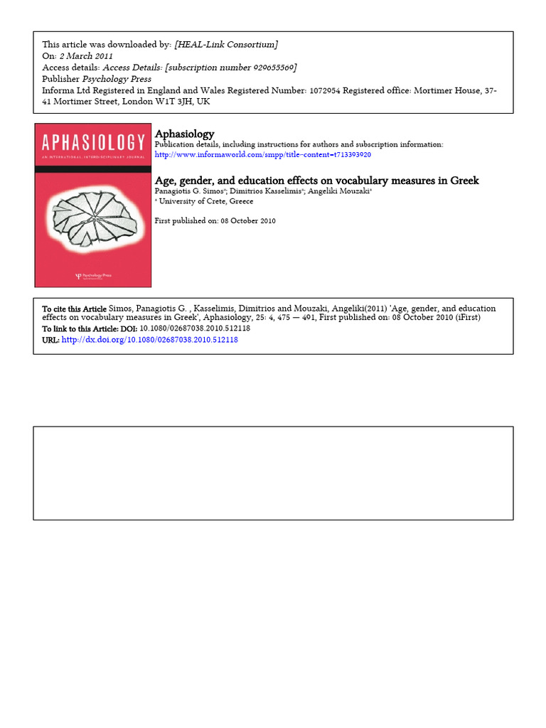 Simos Et Al., 2011 APHASIOLOGY | PDF