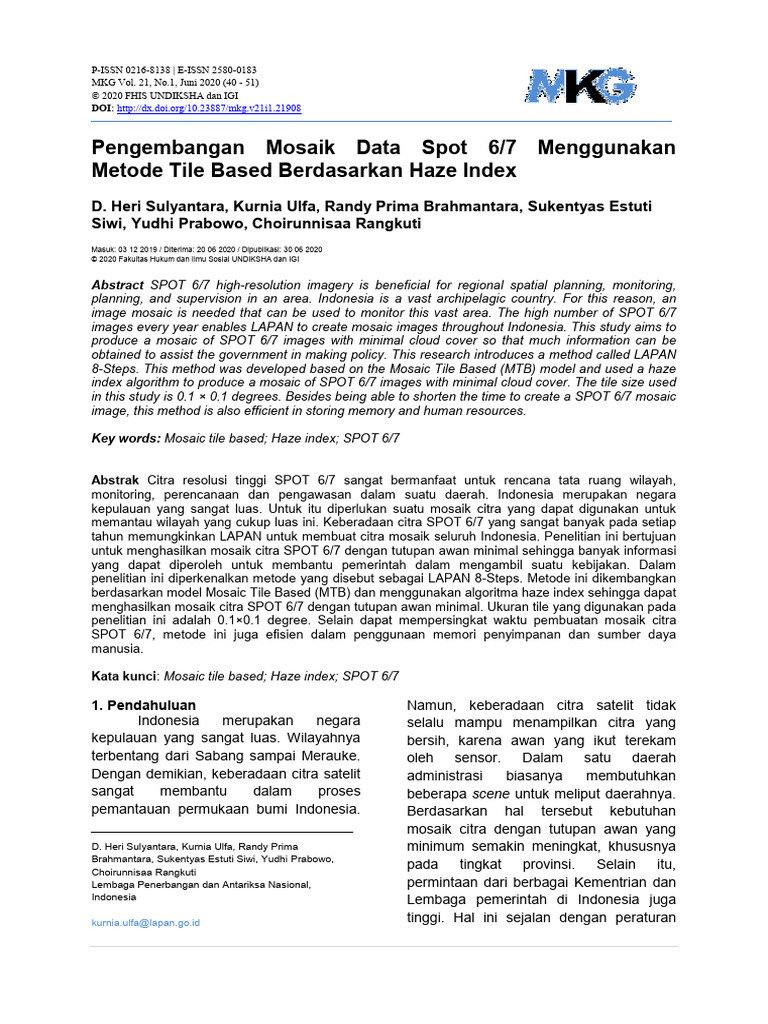 Pengembangan Mosaik Data Spot 67 Menggunakan Metod | PDF
