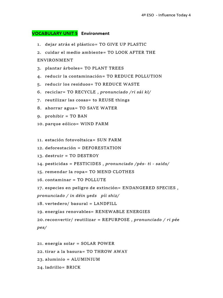 4º VOCABULARY UNIT 5.docx (1) | PDF