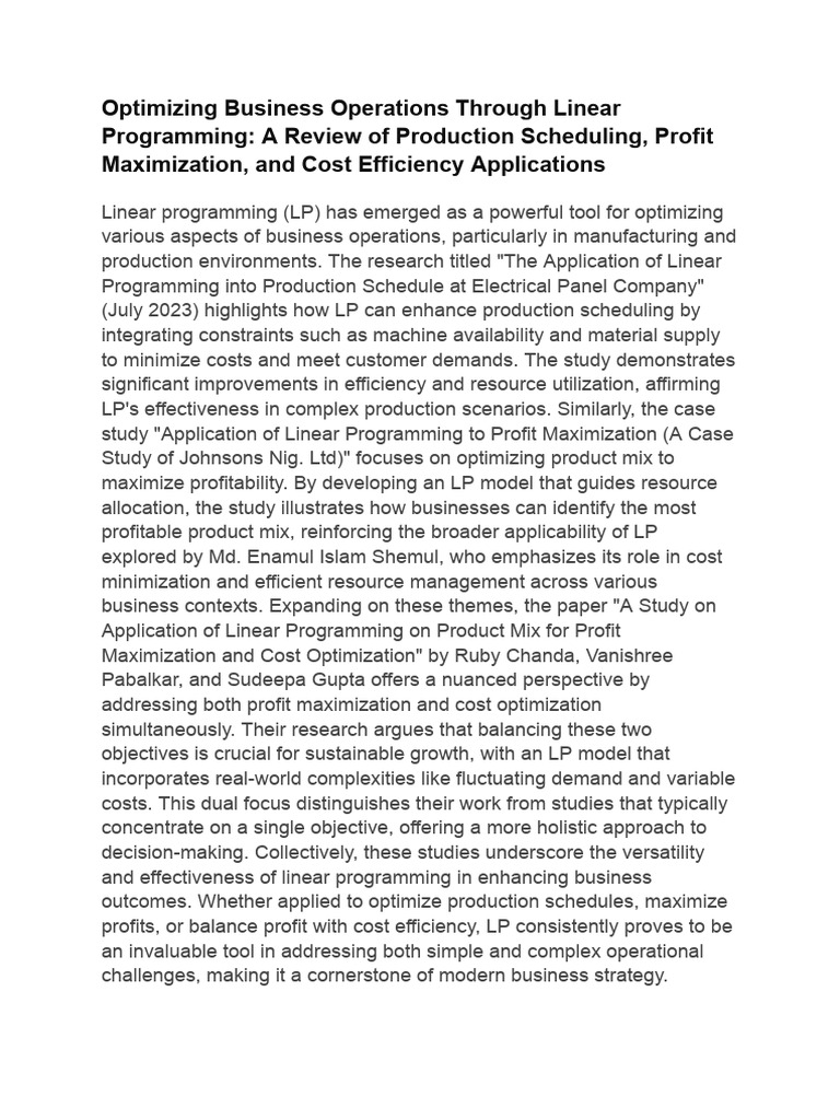 Optimizing Business Operations Through Linear Programming - A Review of ...