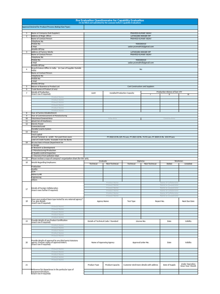 01 - Pre Evaluation Questionnaire | PDF