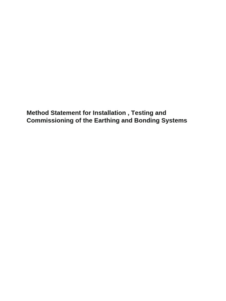 Method Statement For Installation Of Earthing And Bonding Systems Pdf