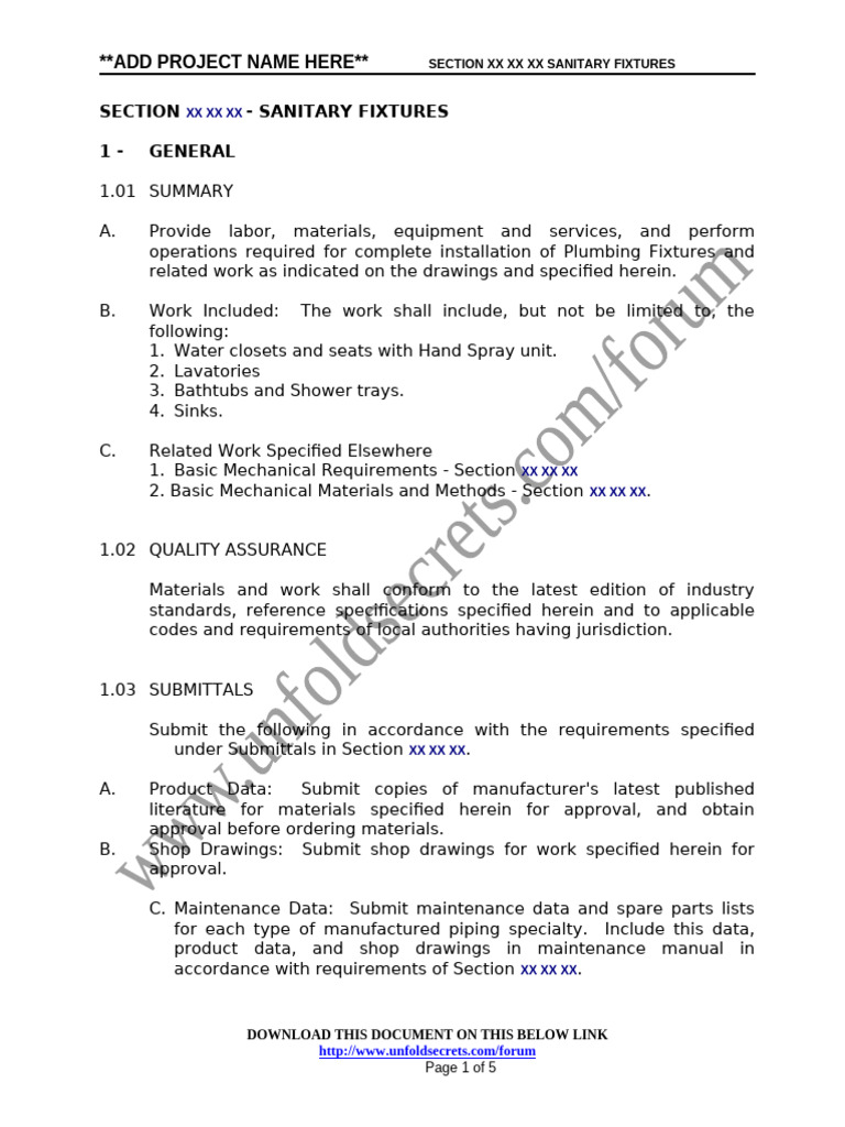 Specifications For Sanitary Fixtures Modified Part 2 | PDF