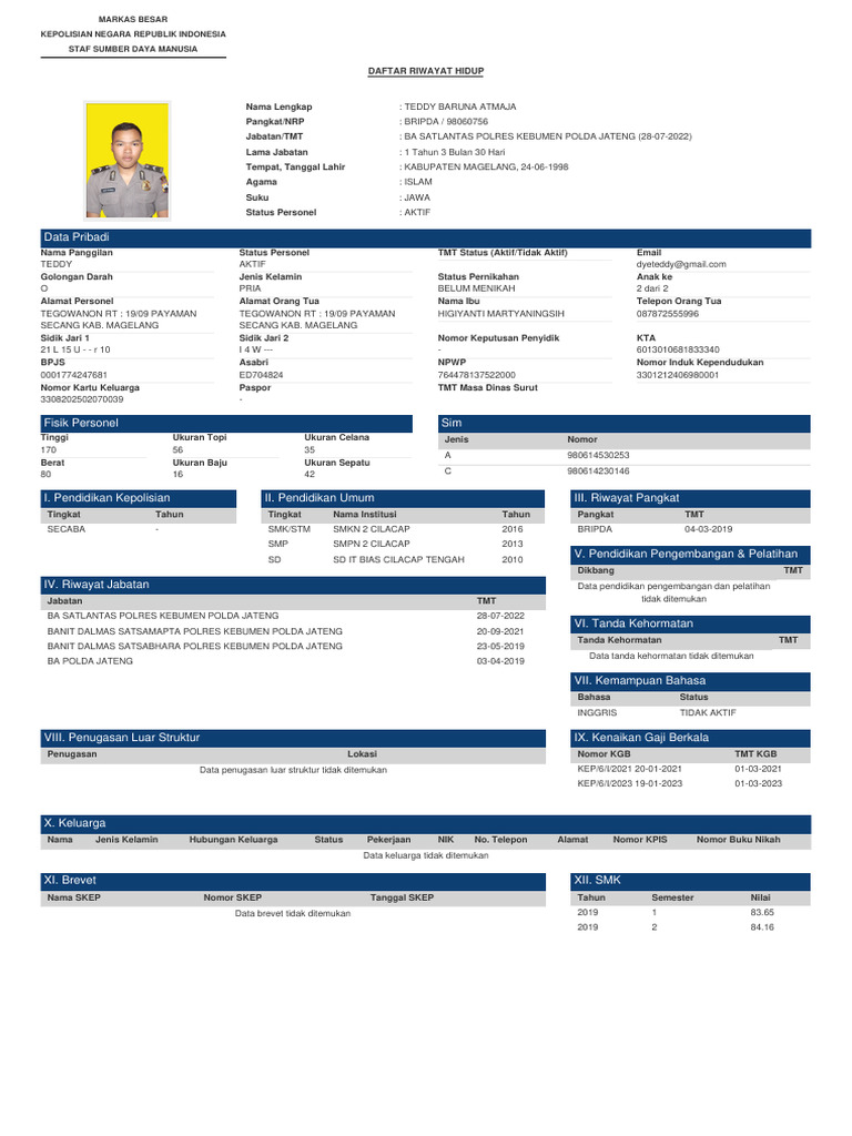 DAFTAR RIWAYAT HIDUP_TEDDY BARUNA A_98060756 | PDF