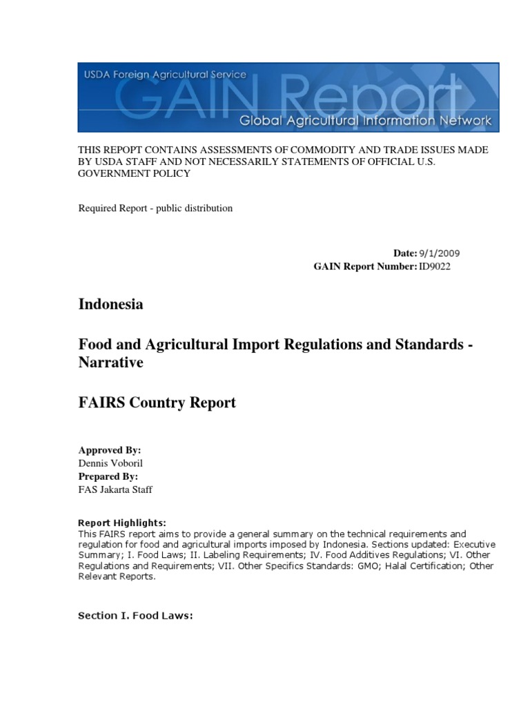Indonesia Food and Agricultural Import Regulations and Standards | PDF ...