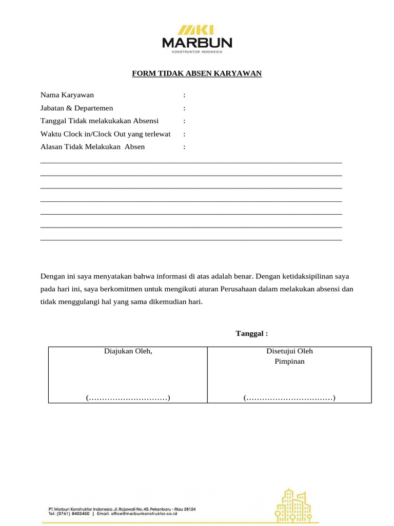 Form Tidak Absen Karyawan | PDF