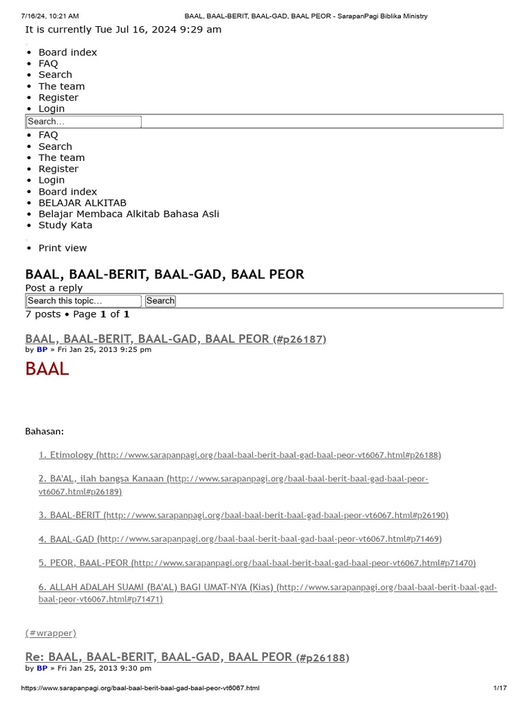 BAAL, BAAL-BERIT, BAAL-GAD, BAAL PEOR - SarapanPagi Biblika Ministry | PDF