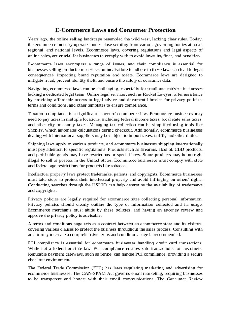 E-Commerce Laws and Consumer Protection | PDF