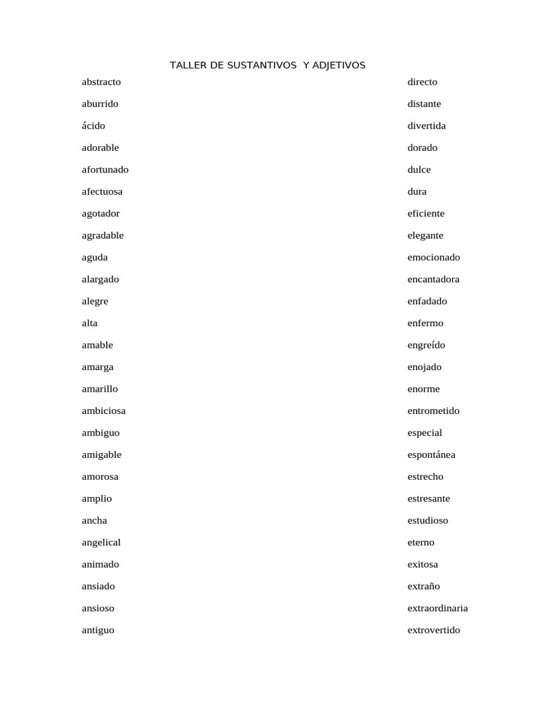 Taller de Sustantivos y Adjetivos | PDF