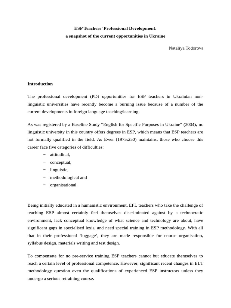 ESP Teachers' Professional Development | PDF | Teachers | Career & Growth