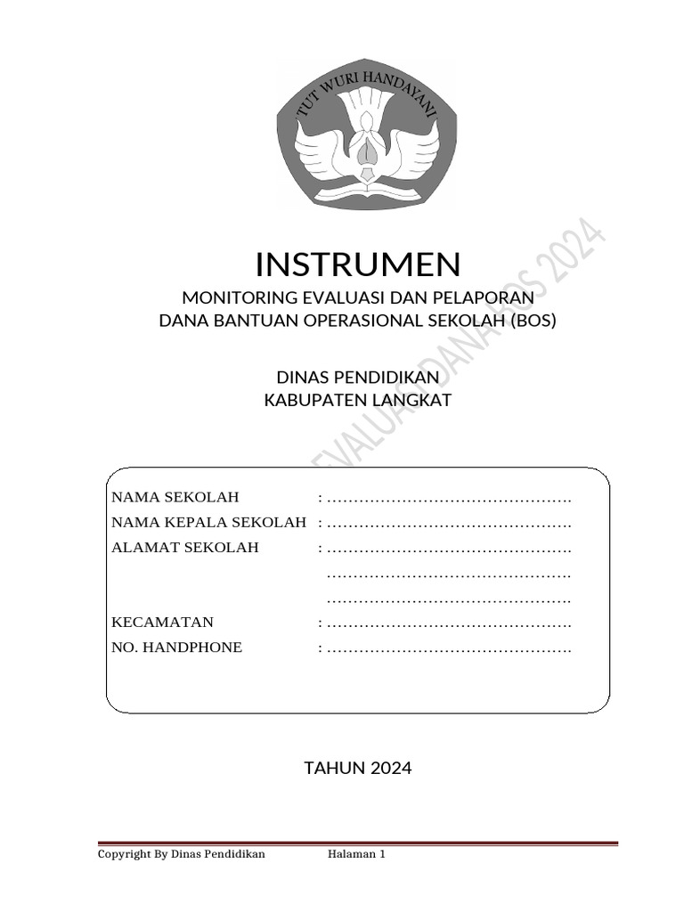 Instrumen Monev BOS 2024 Lembar Isian Sekolah | PDF