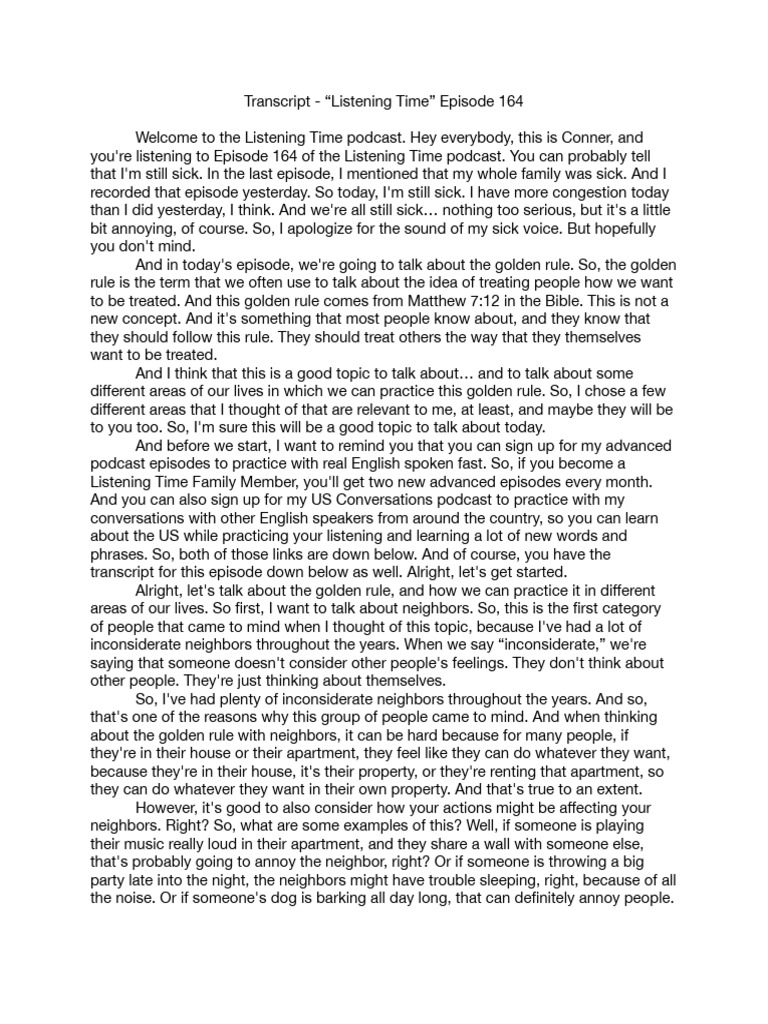 Episode 164 Transcript - Listening Time | PDF