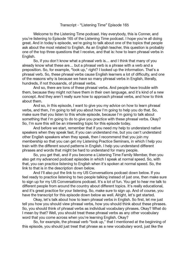 Episode 165 Transcript - Listening Time | PDF