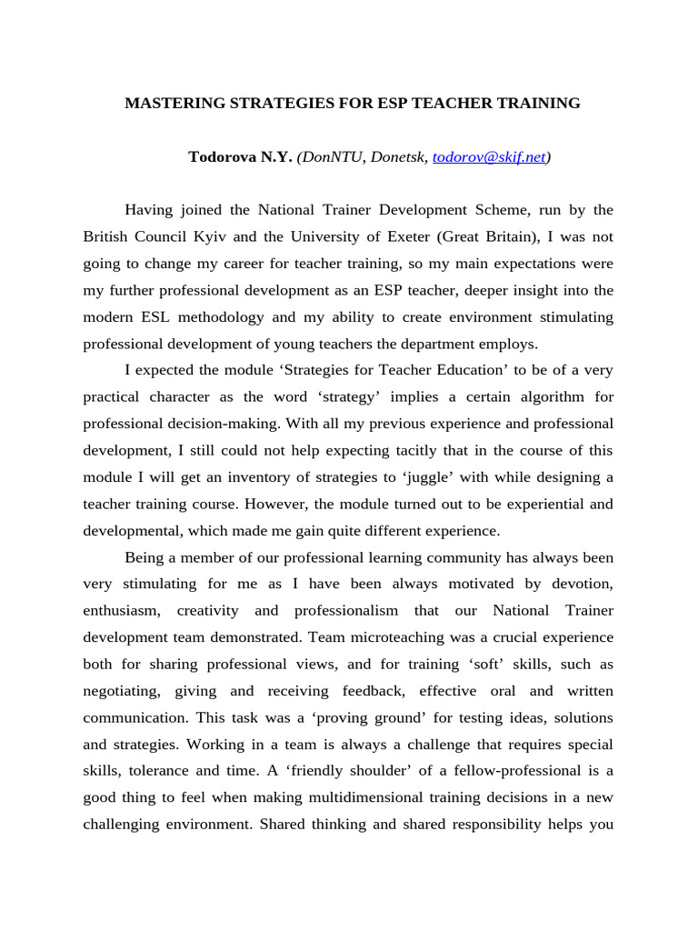 MASTERING STRATEGIES FOR ESP TEACHER TRAINING | PDF