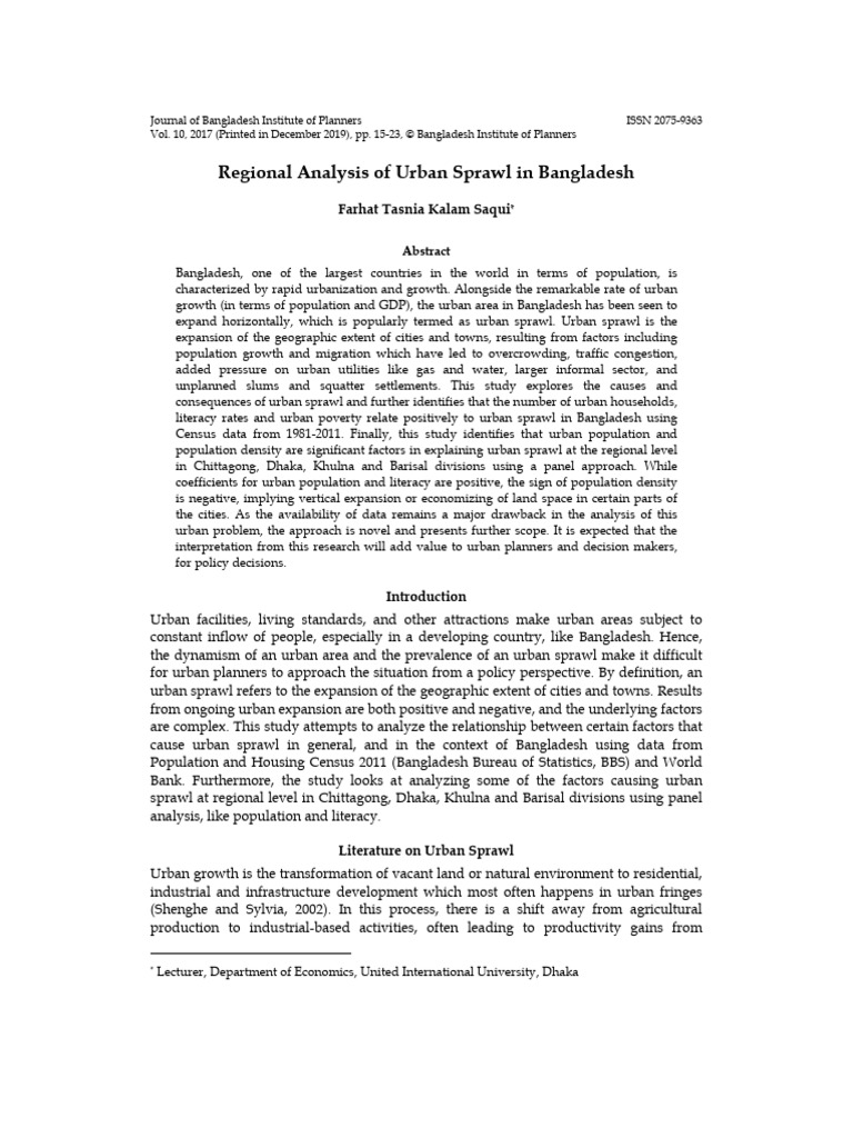 Regional Analysis of Urban Sprawl in | PDF | Urban Sprawl | Urbanization