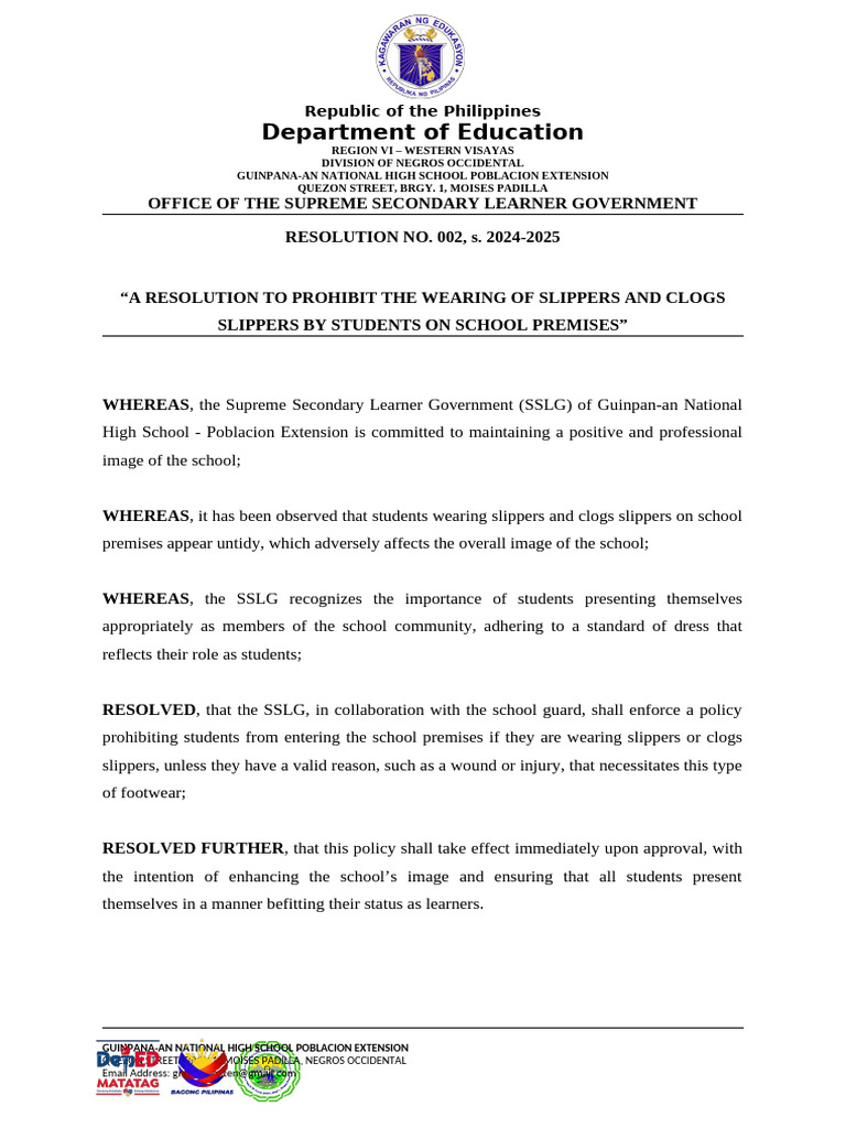 RESOLUTION NO 2 S. 2024 2025 | PDF