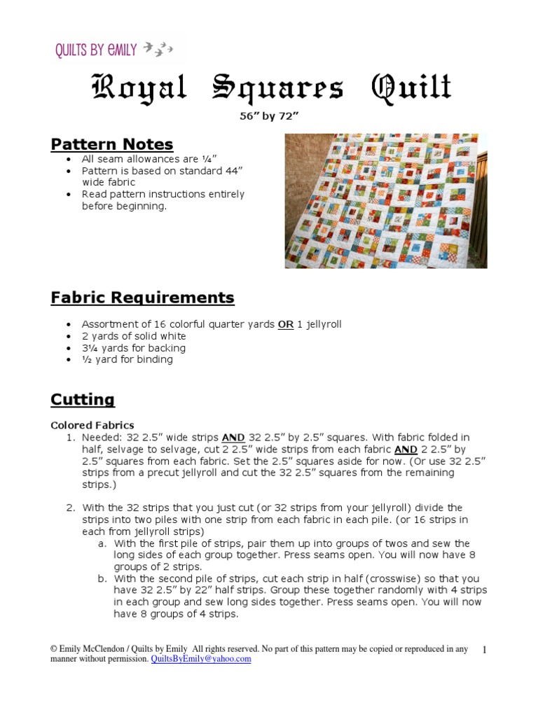 Royal Squares Quilt Pattern | PDF | Seam (Sewing) | Quilt