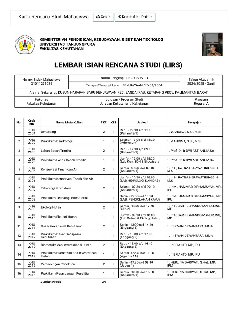 Kartu Rencana Studi Mahasiswa (1) | PDF