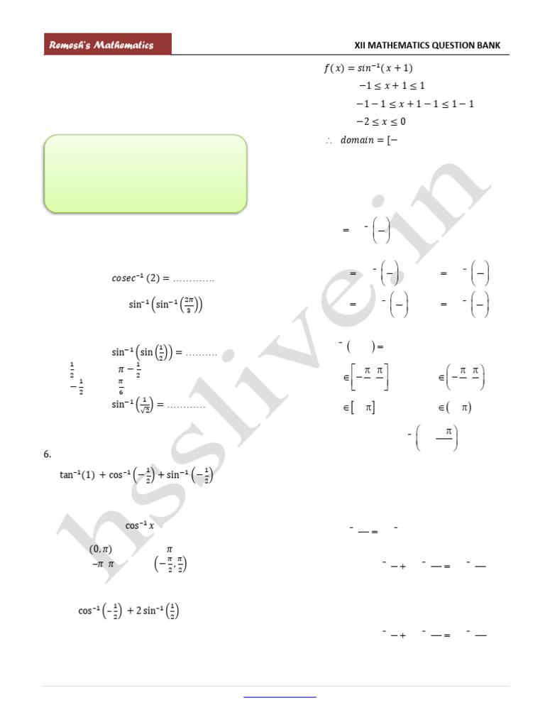 Hsslive-Xii-Maths-Qb-2023-2. INV T FUNS | PDF | Trigonometric Functions | Function (Mathematics)