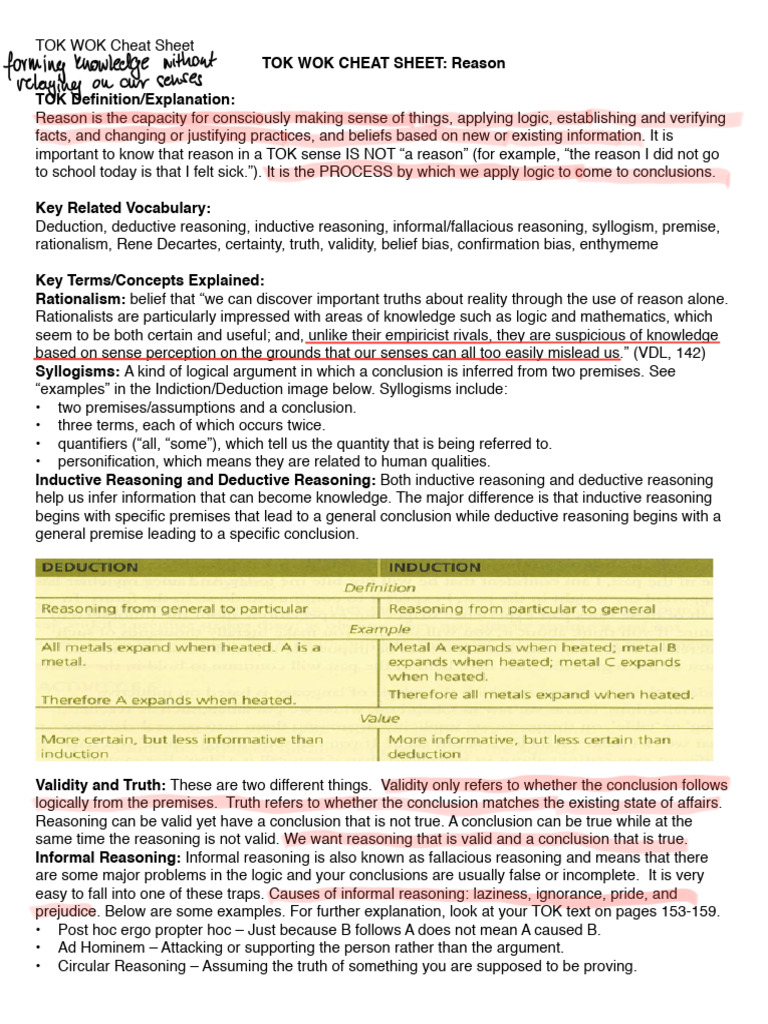TOK Reason Cheat-Sheet | PDF