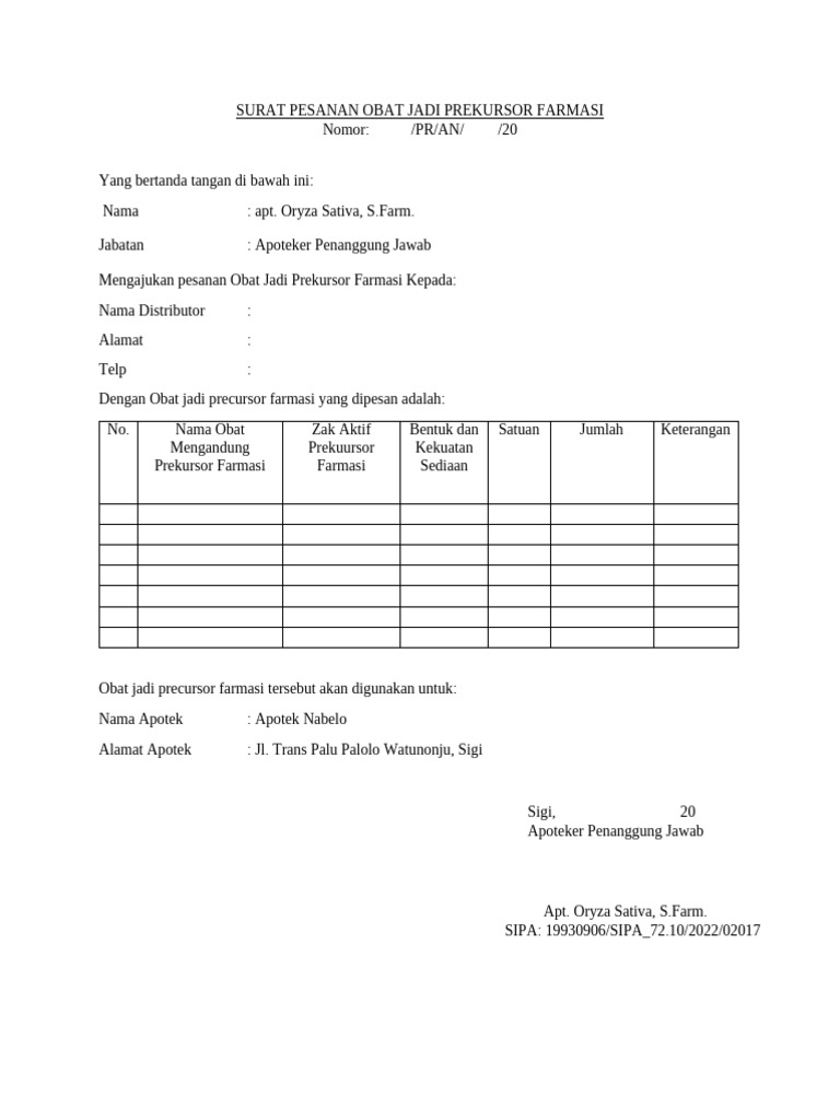 Surat Pesanan Obat Jadi Prekursor Farmasi | PDF | Pengembangan Diri