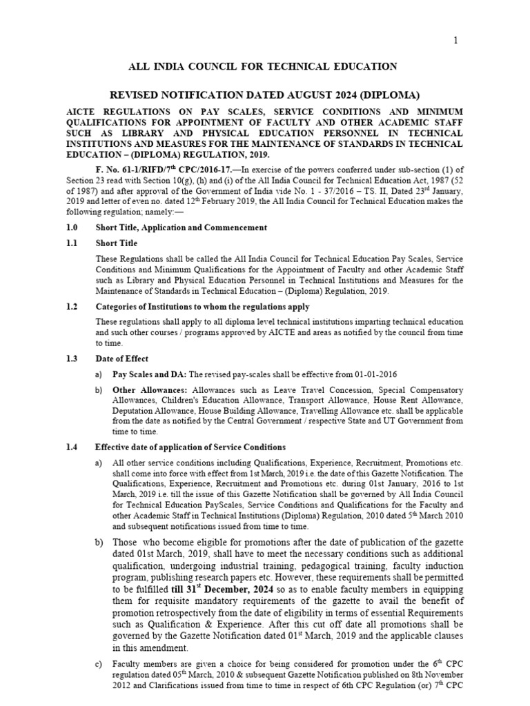 AICTE Diploma For Revision by Mem Pay Scales Qualifications and Promotions (7th Pay) | PDF ...