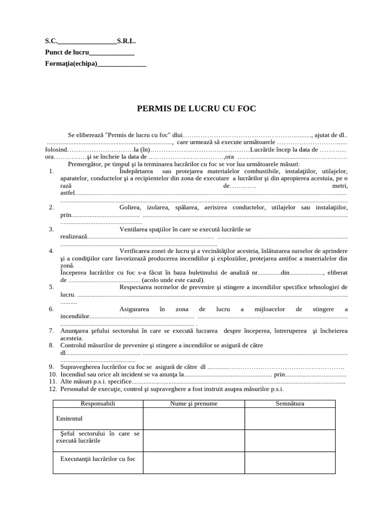 Permis de Lucru Cu Foc | PDF