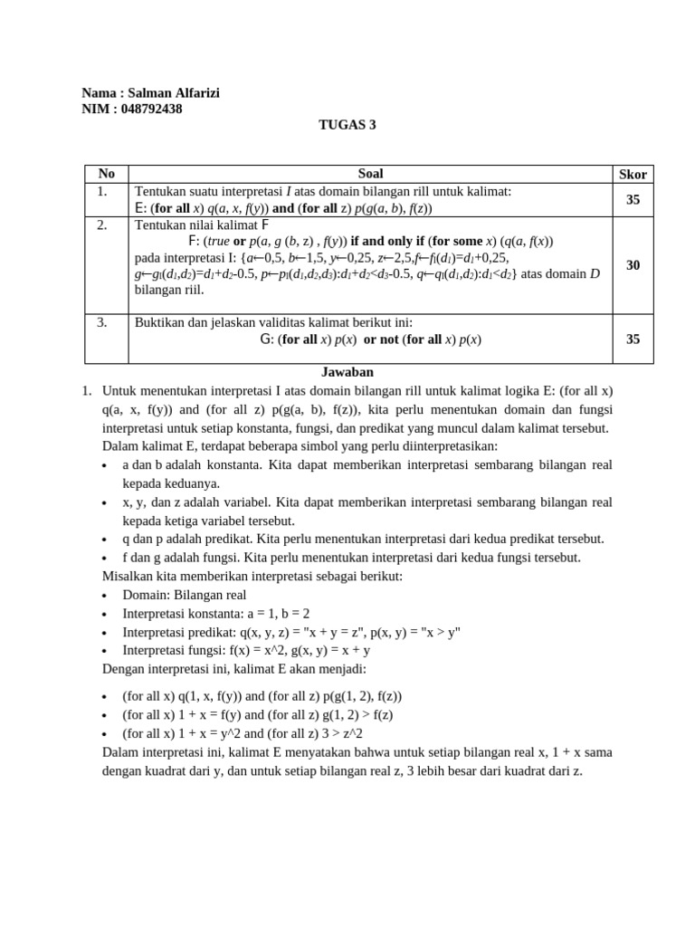 Format Naskah Tugas 3 MK Logika Informatika | PDF