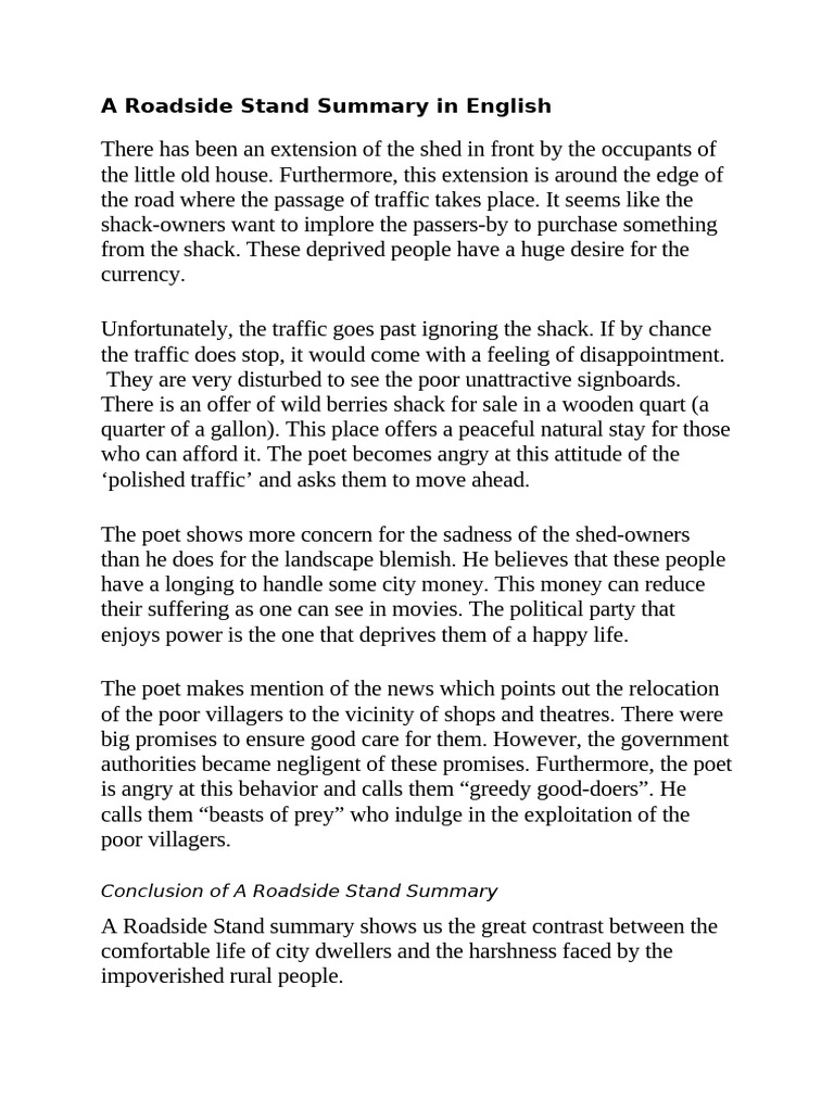 A Roadside Stand Summary in English | PDF