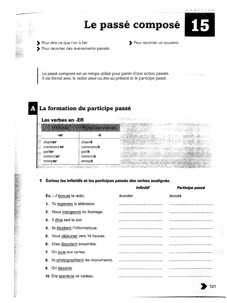 Chapitre 15 - Le Passé Composé (pp.121-130) | PDF