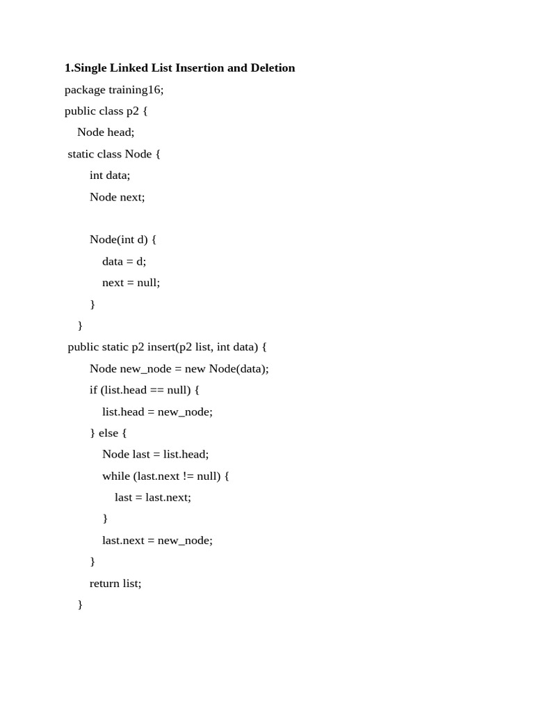 1.single Linked List Insertion and Deletion | PDF