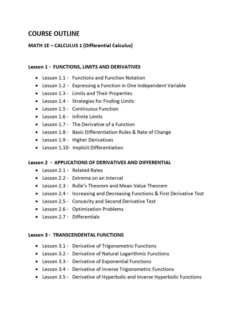 Course Outline Math 1e | PDF