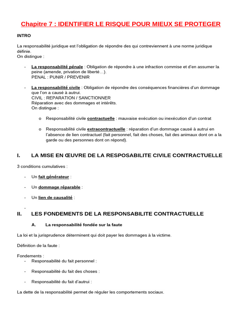 BTS 2 COM Chap 7 PLAN Identifier Le Risque | PDF