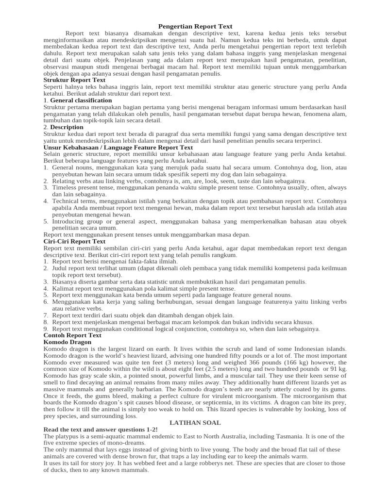 Pengertian dan latihan Report Text | PDF