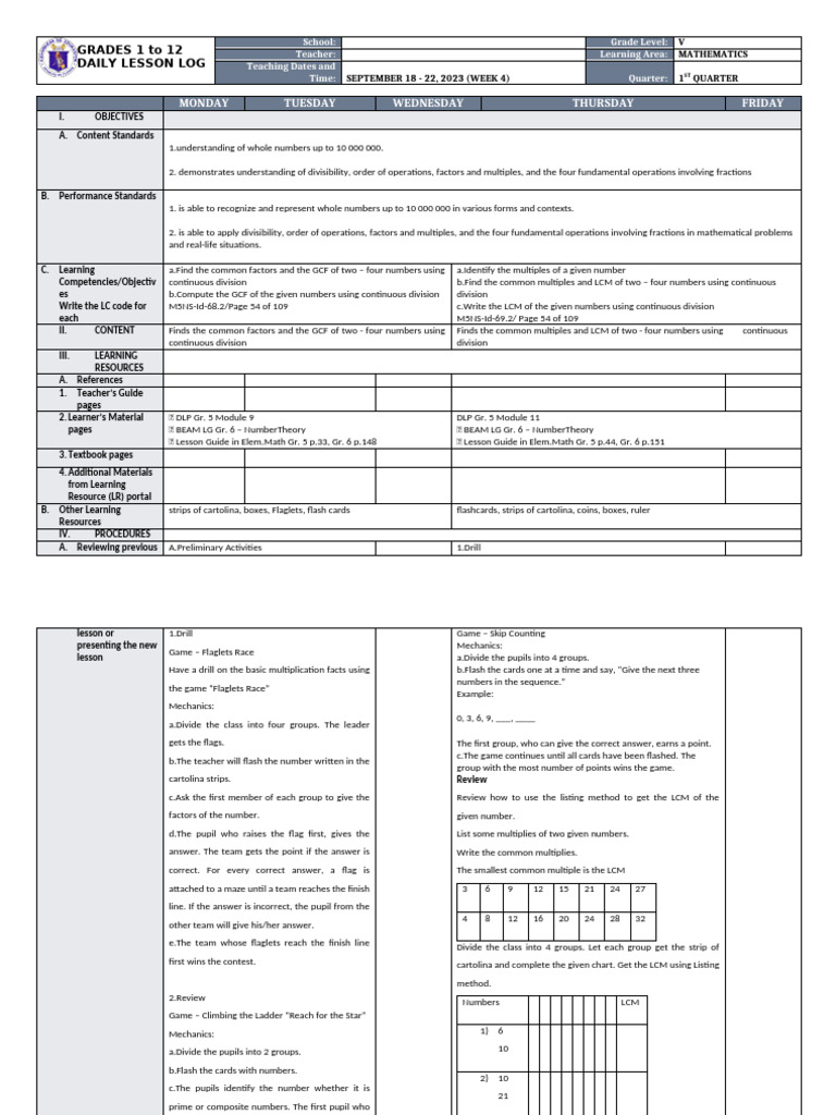 DLL - Mathematics 5 - Q1 - W4 | PDF