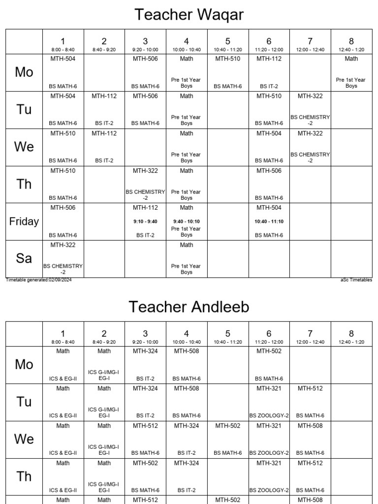 Teacher Timetable-44 | PDF