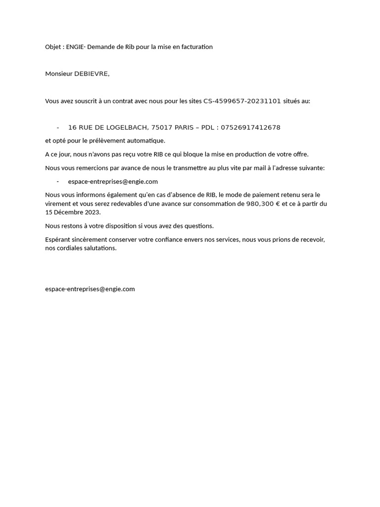 Modele Lettre Demande de RIB | PDF