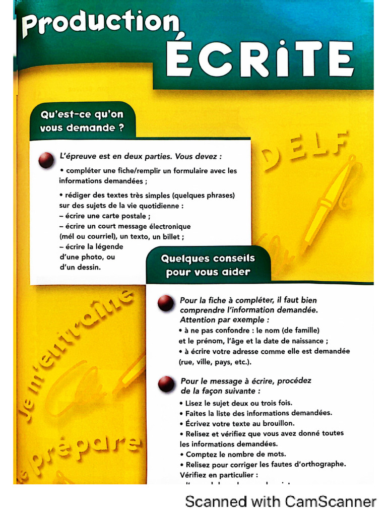 Delf A1 Junior Prod Écrite | PDF