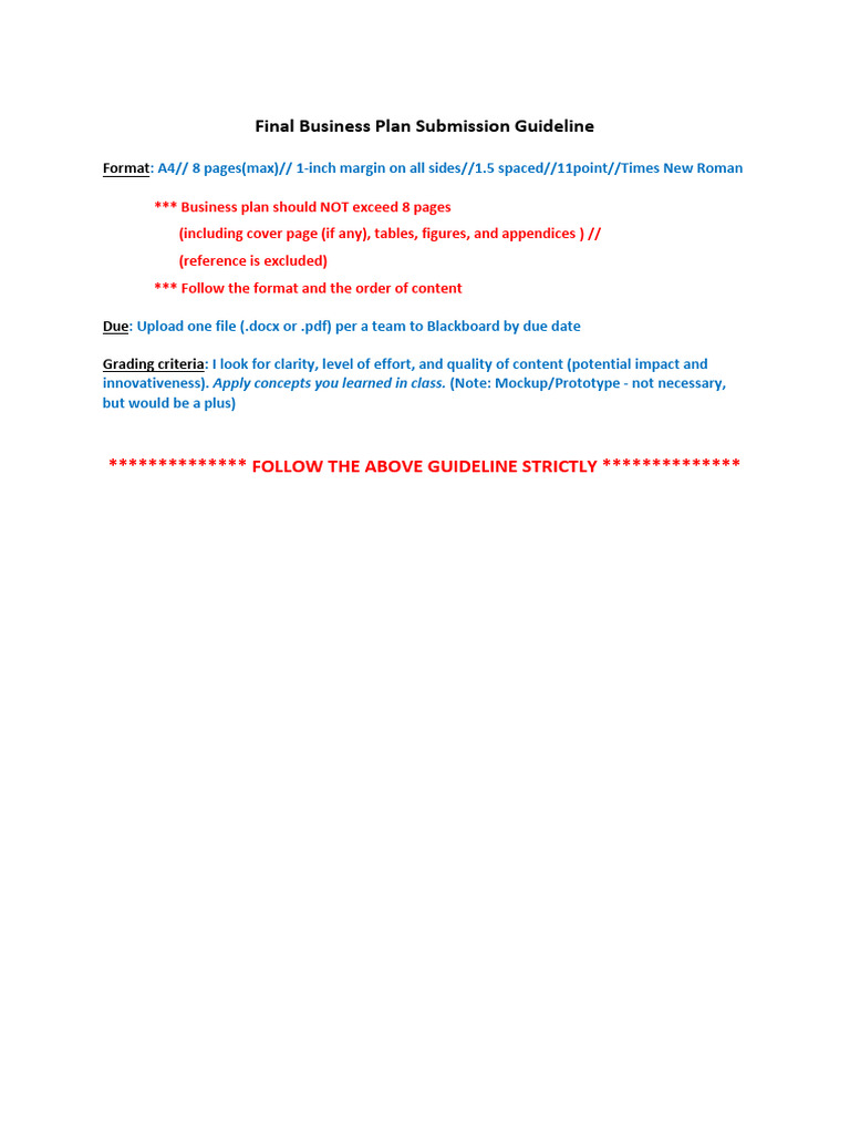 BUSS215_Final Business Plan Guideline_2023 | PDF