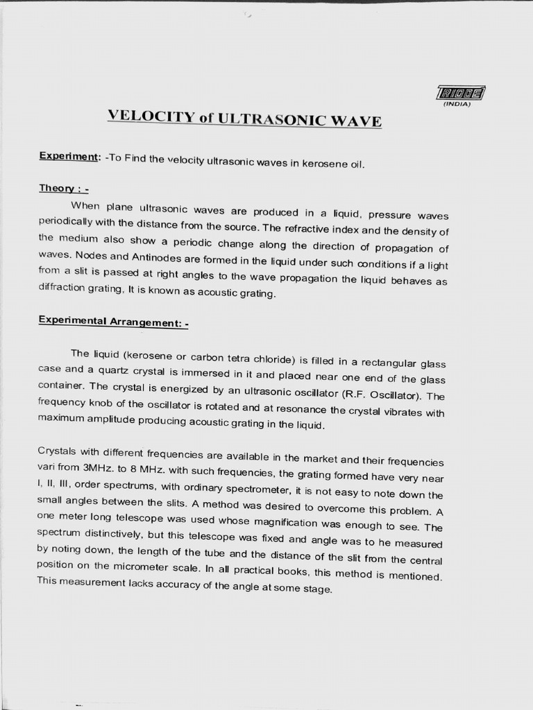 To Determine The Wavelength and Velocity of Ultrasonic Waves in A ...