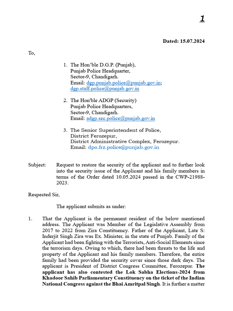 Request of Security To DGP July 2024 | PDF