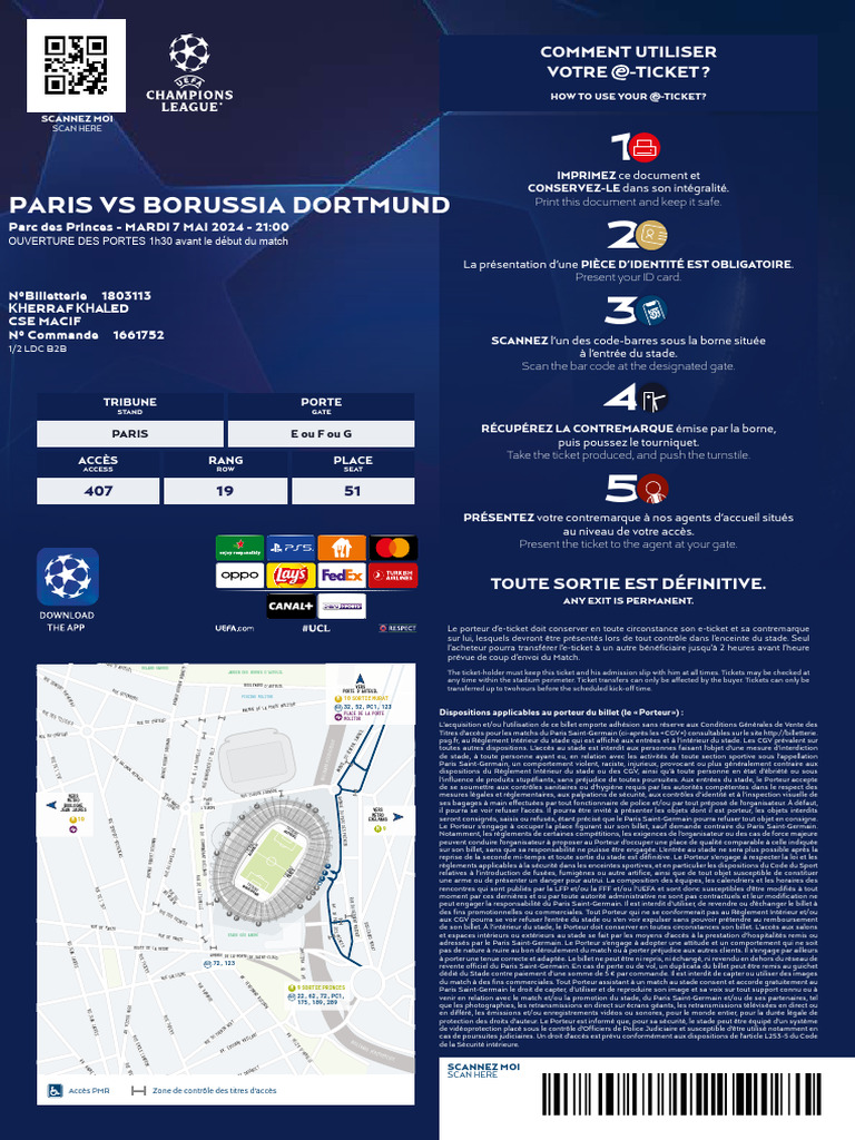 Paris Vs Borussia Dortmund: Comment Utiliser Votre - Ticket ? | PDF