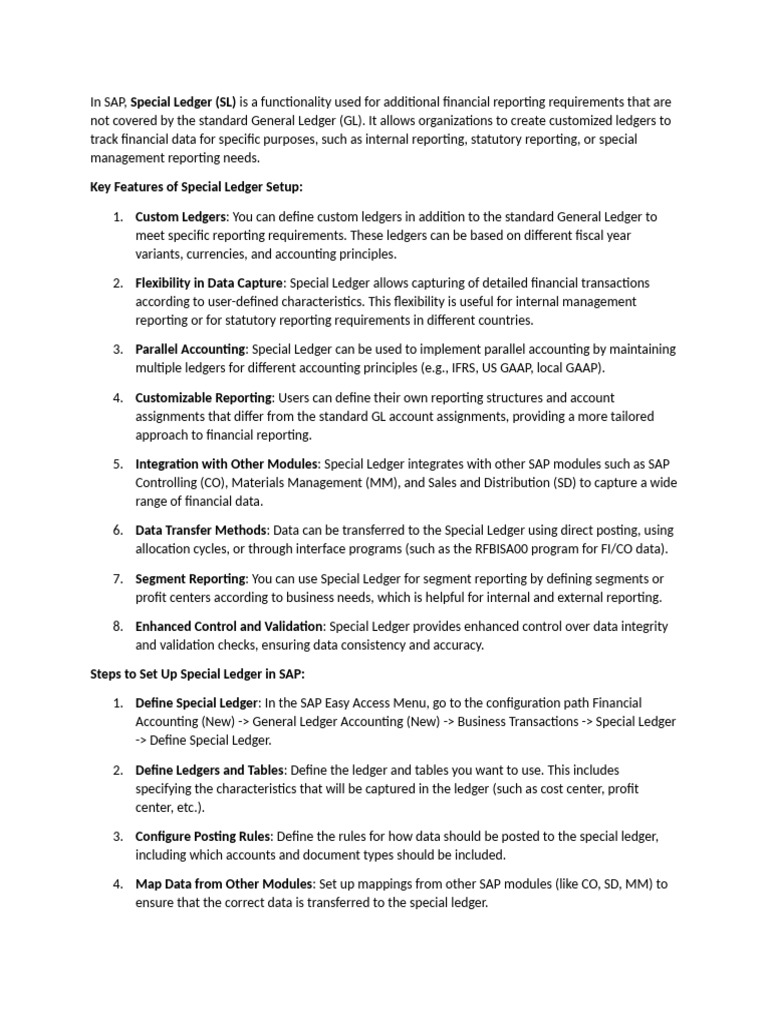 Key Features of Special Ledger Setup | PDF