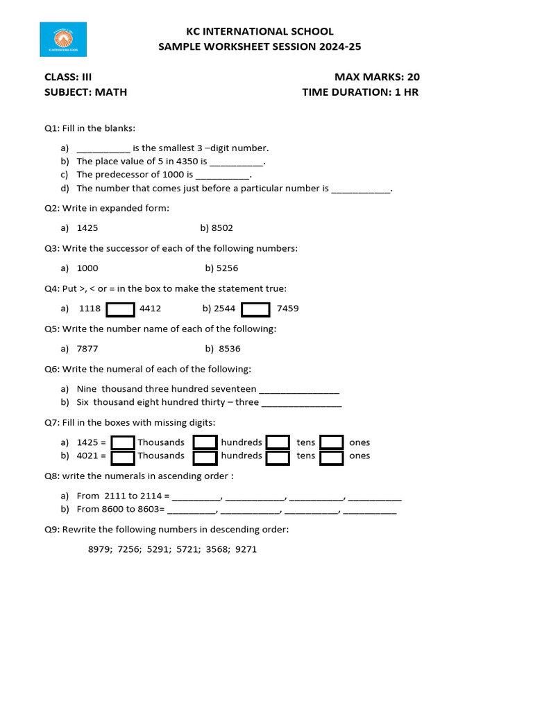 MATH Grade 3 Worksheet | PDF