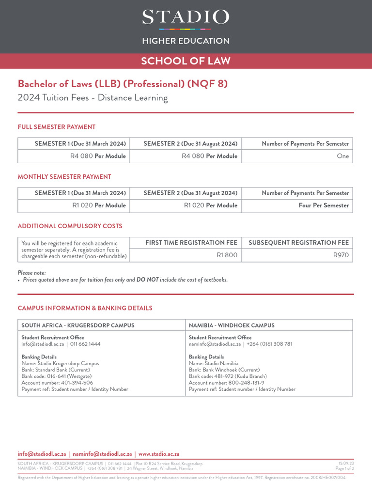 Stadio Sol DL Professional Fees 2024 - LLB | PDF